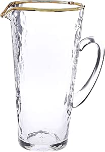 Amazon.com | Pebbled Glass Water Pitcher with Gold Rim (10"H): Carafes ...