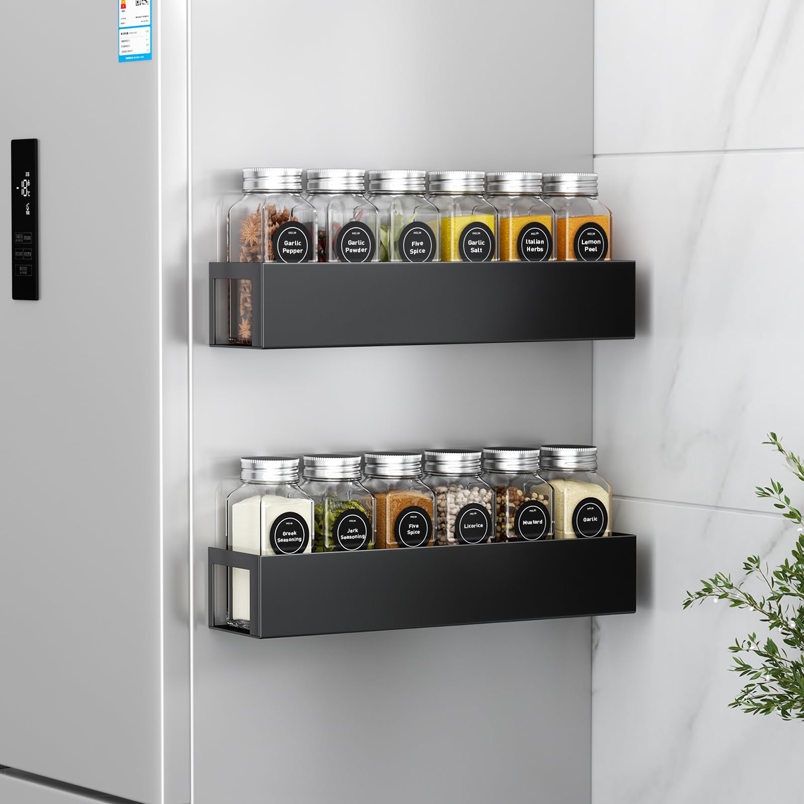 2 Pack Magnetic Spice Rack with 12 Spice Jars, Spice Labels, Magnetic ...