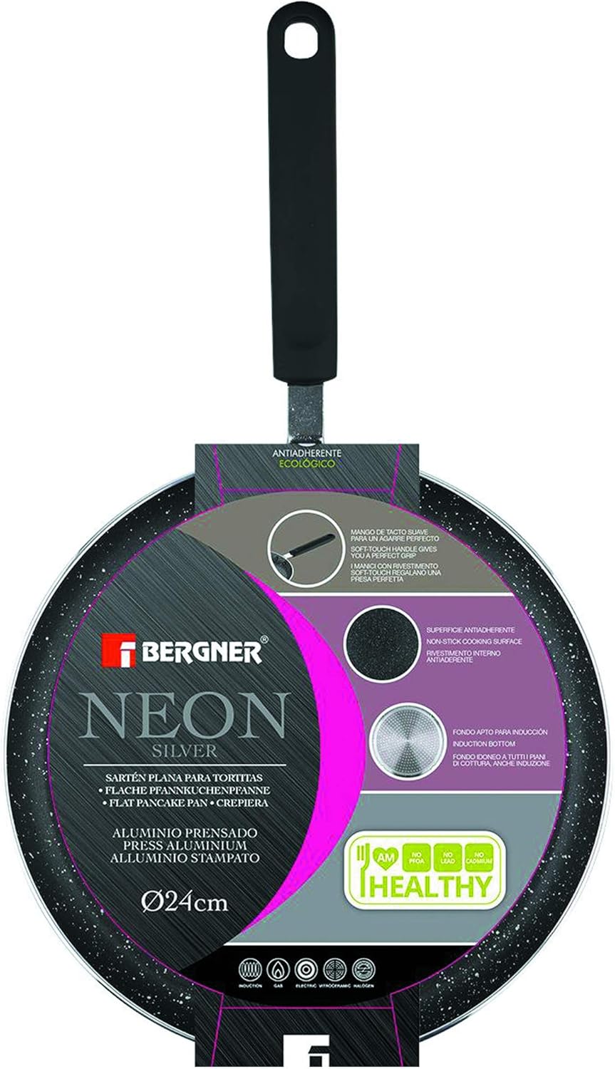 Bergner Silver Crepe Pan 24 x 1.8 cm Pressed Aluminium Neon Collection ...