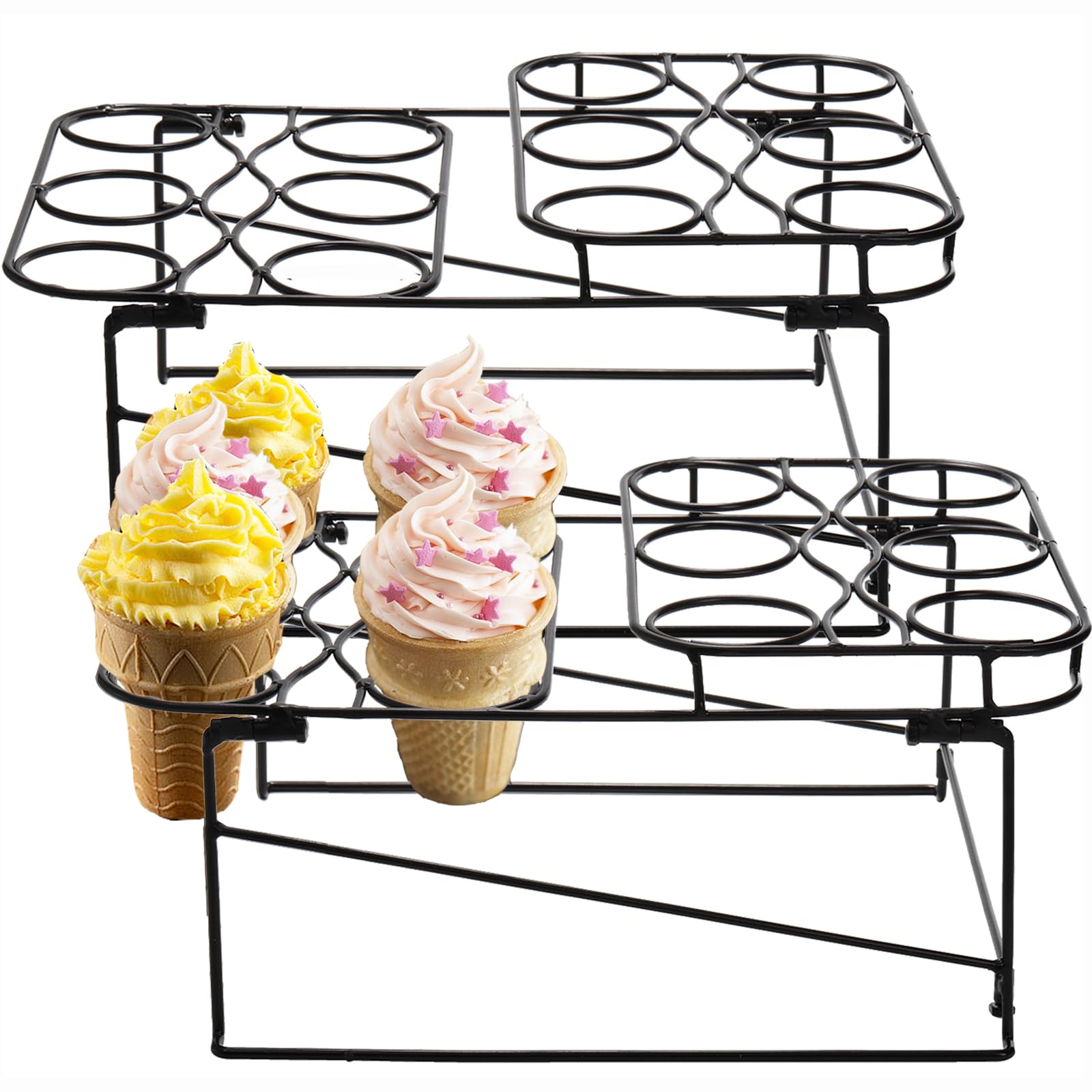TOPZEA 2 Pack Ice Cream Cone Racks with 12 Holes, Metal Cupcake Waffle ...