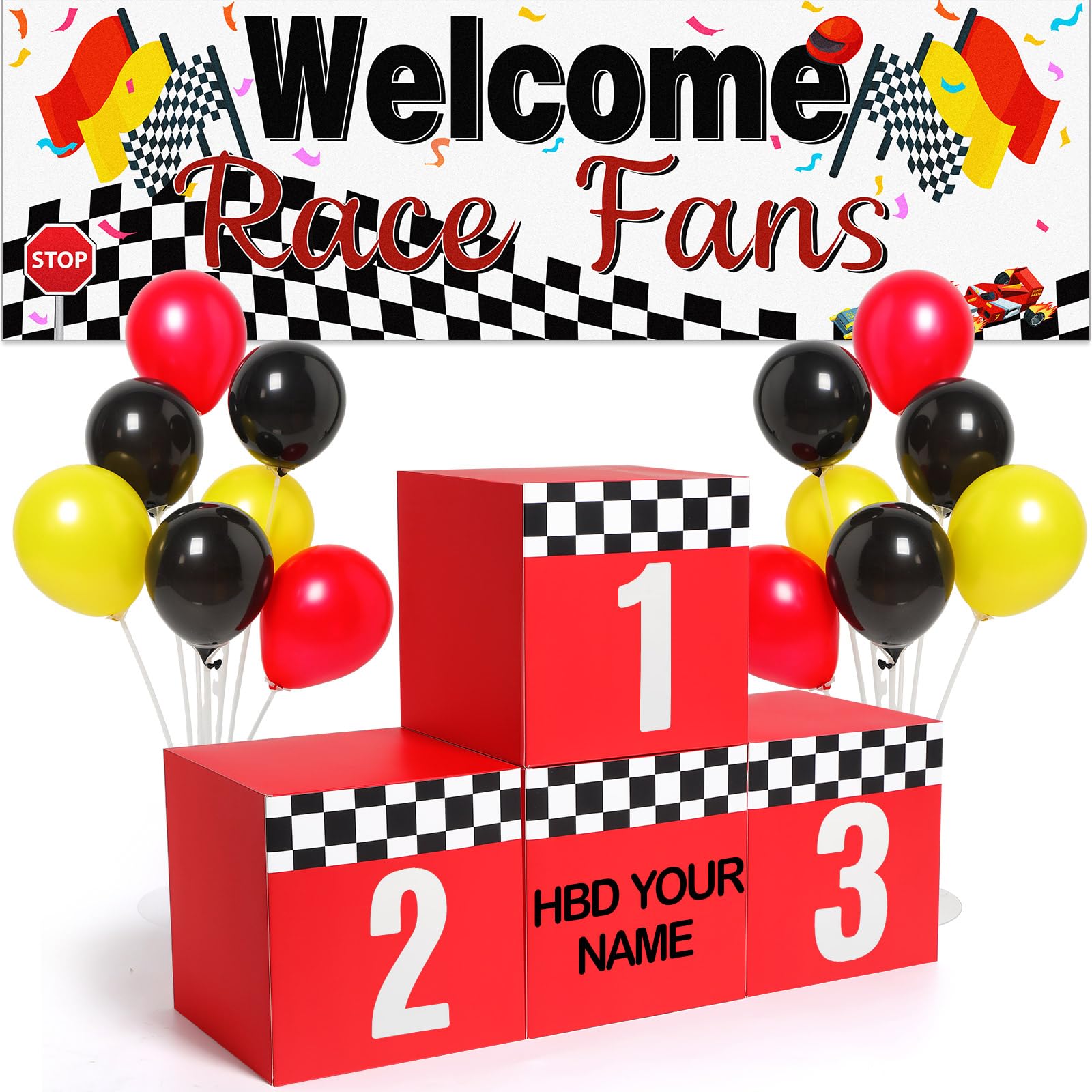 JellyArch 70 Pcs Racing Car Party Decoration, Large Racing Checkered ...