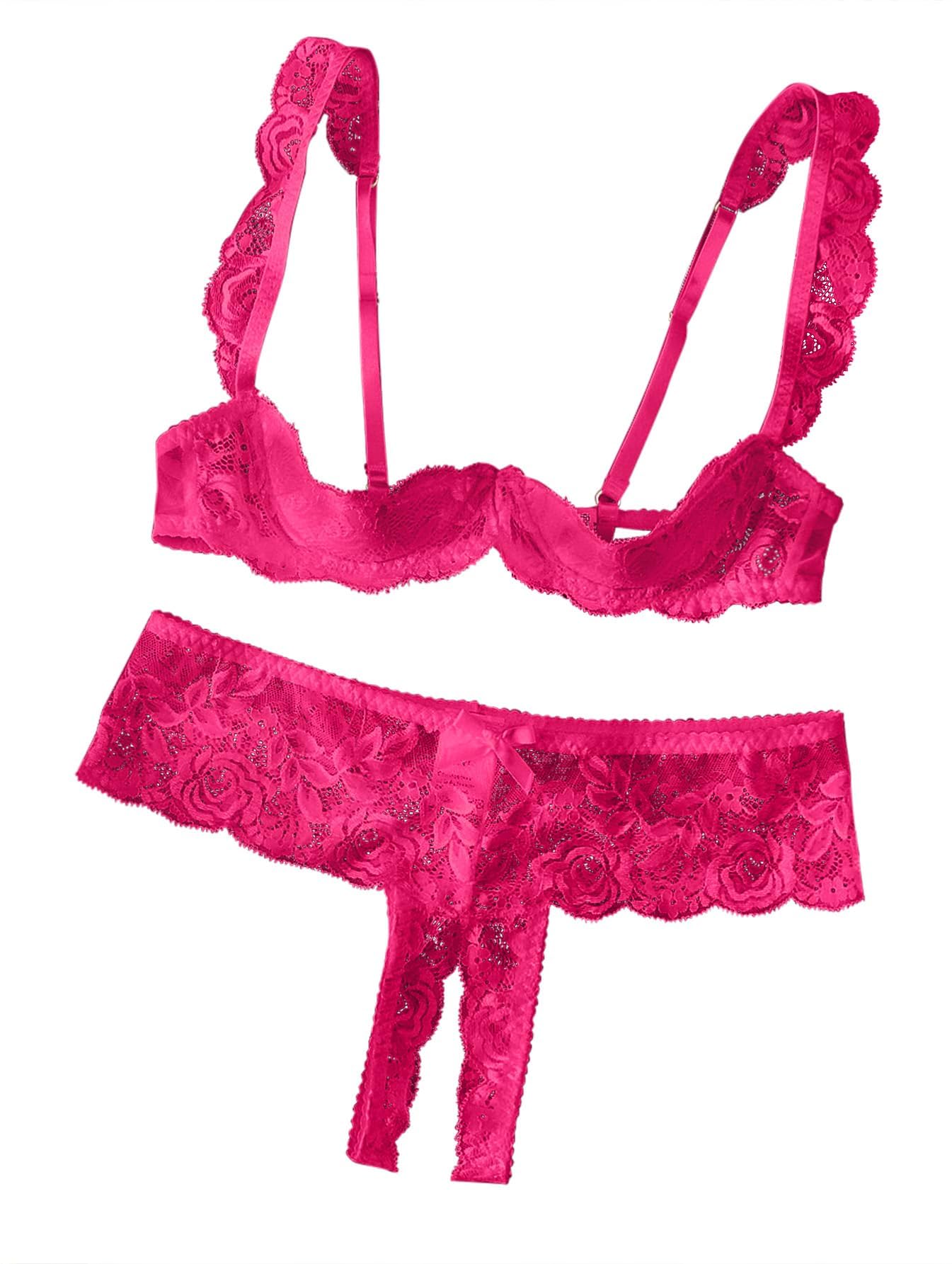 Lilosy Sexy Underwire Floral Lace Sheer Lingerie Set for Women See ...