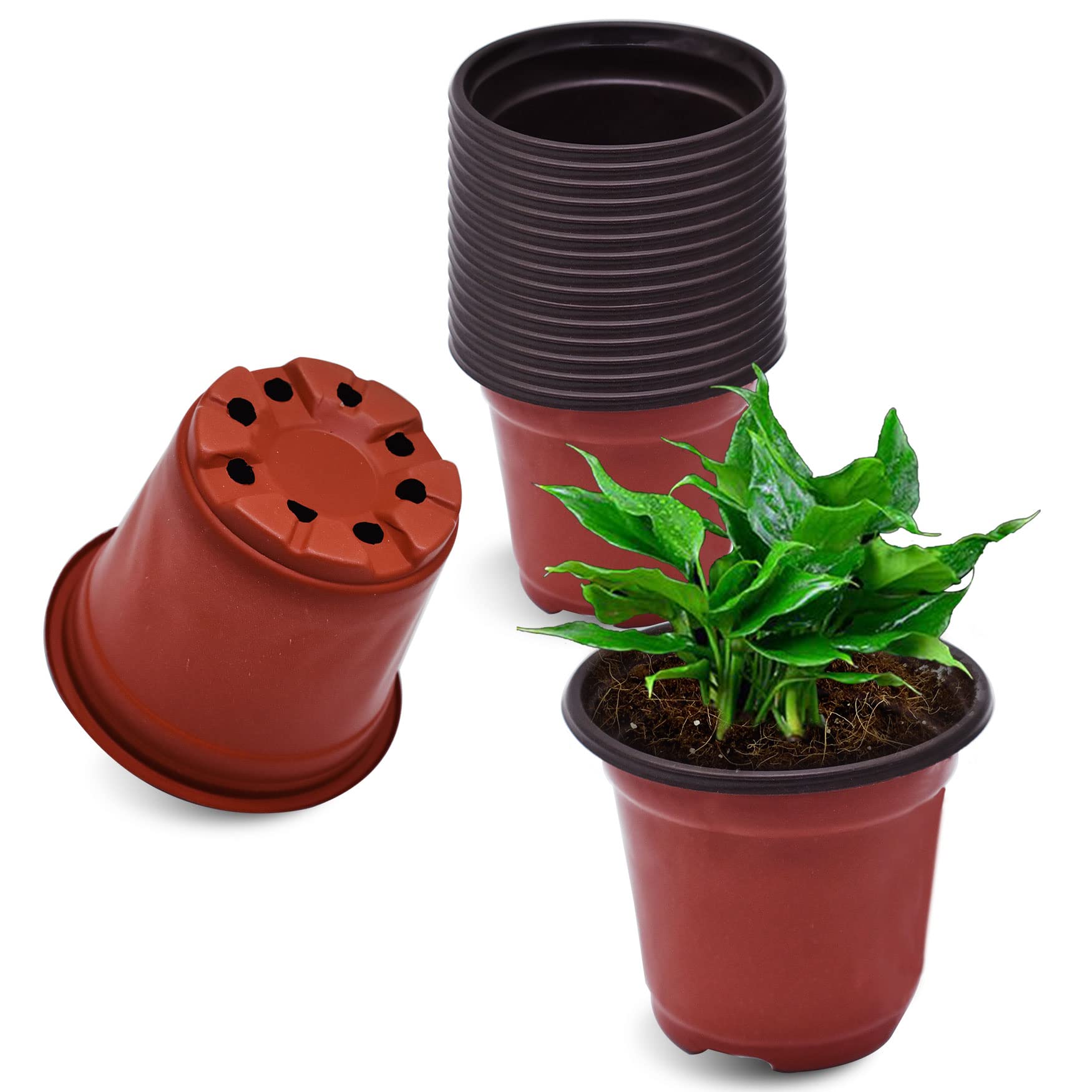 WFLNHB 100 Pack 6.3 Inch Nursery Pots Plastic Plant Pots Flexible ...