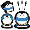Amazon.com: 96 Pcs Penguin Birthday Party Supplies Paper Plates Napkins ...