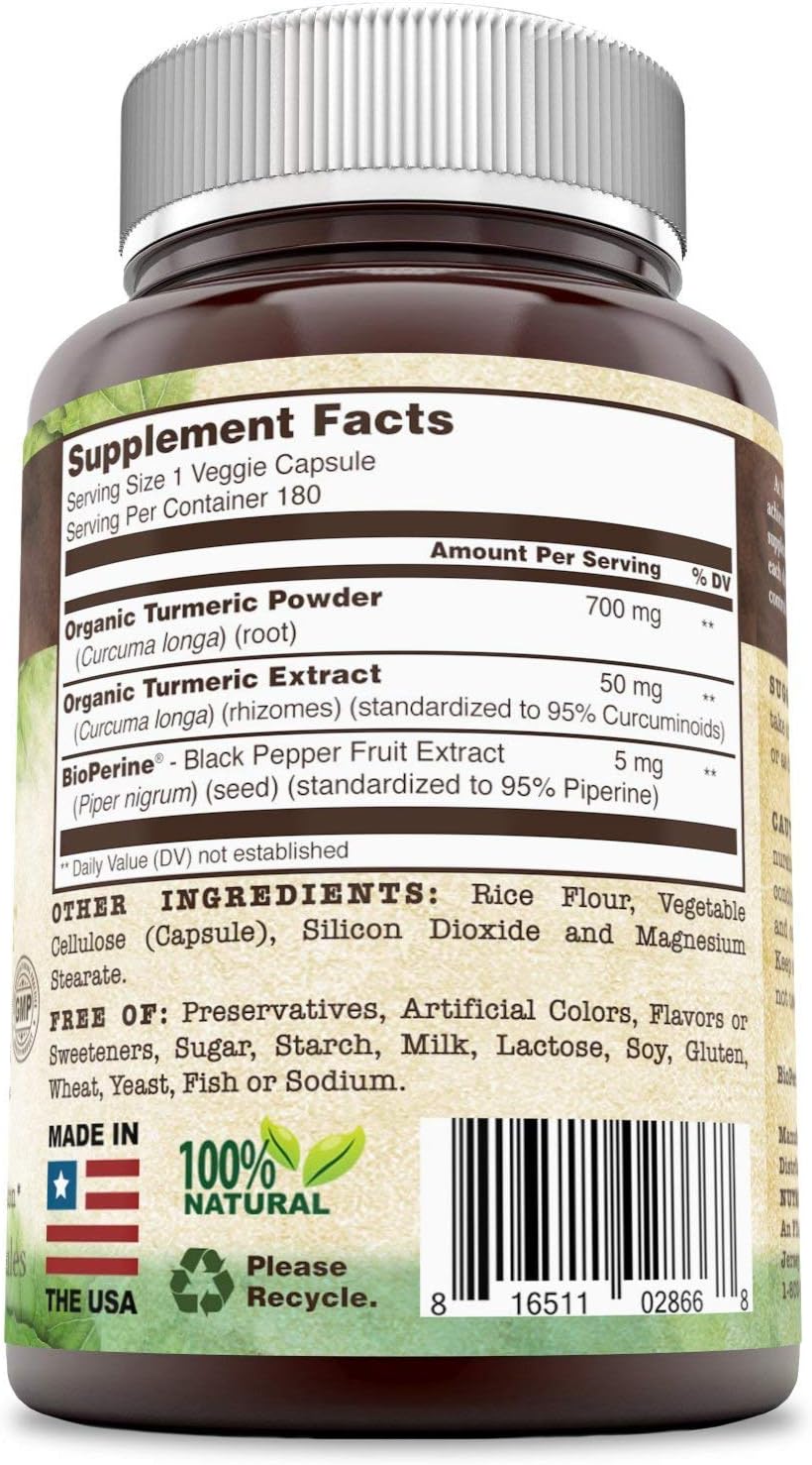 Nutri Essentials Organic Turmeric Curcumin with Bioperine 755 Mg 180 ...