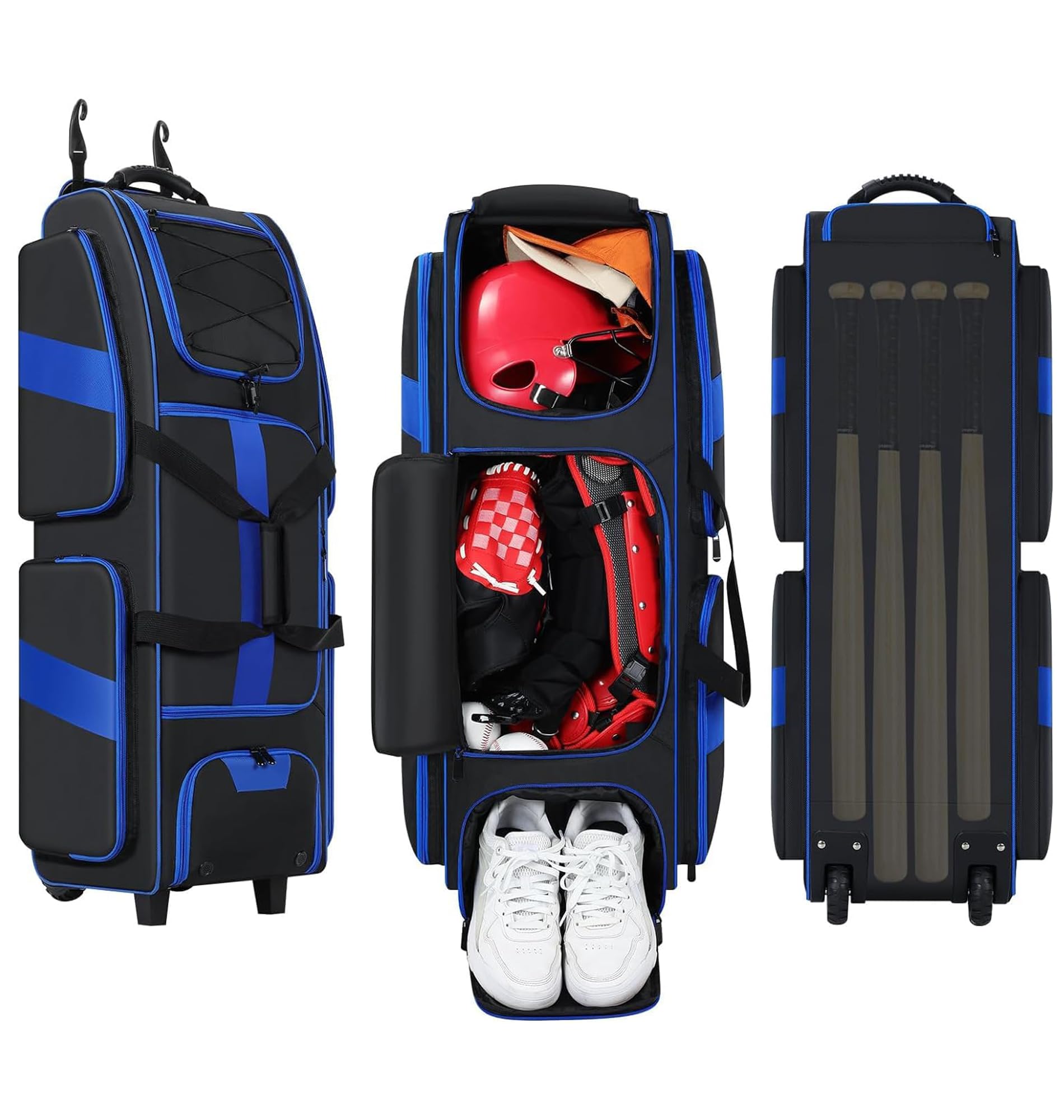 JMIANeodark Rolling Baseball Bag, Soft Large Catcher Gear Bag With ...