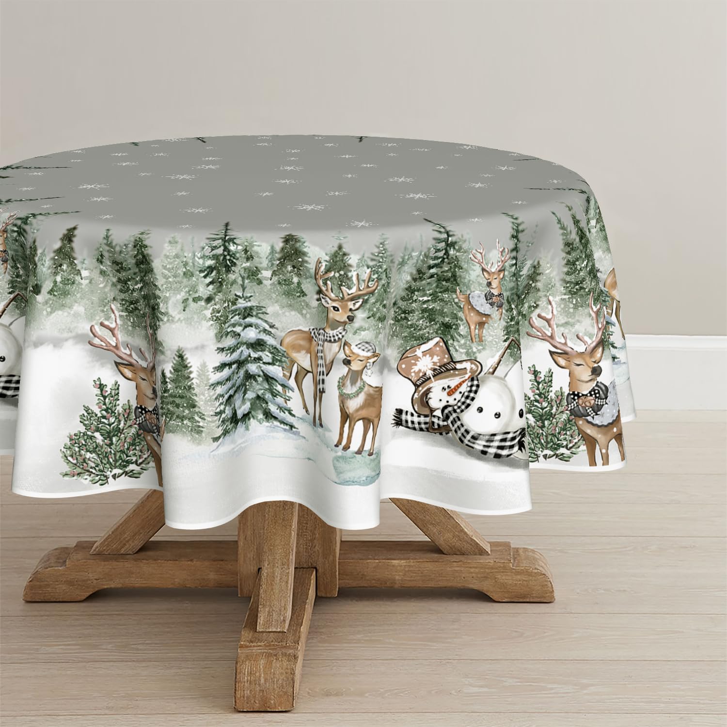 Horaldaily Christmas Tablecloth 90×90 Inch Round, Deers Snowman Trees ...