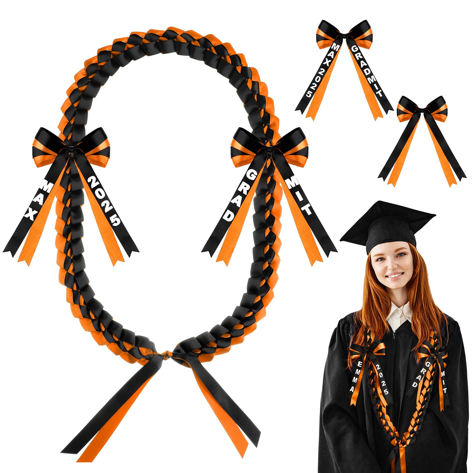 Suncalla Graduation Leis with Bows Class of 2025 DIY Graduation Ribbon Lei with Alphabet Letter ...