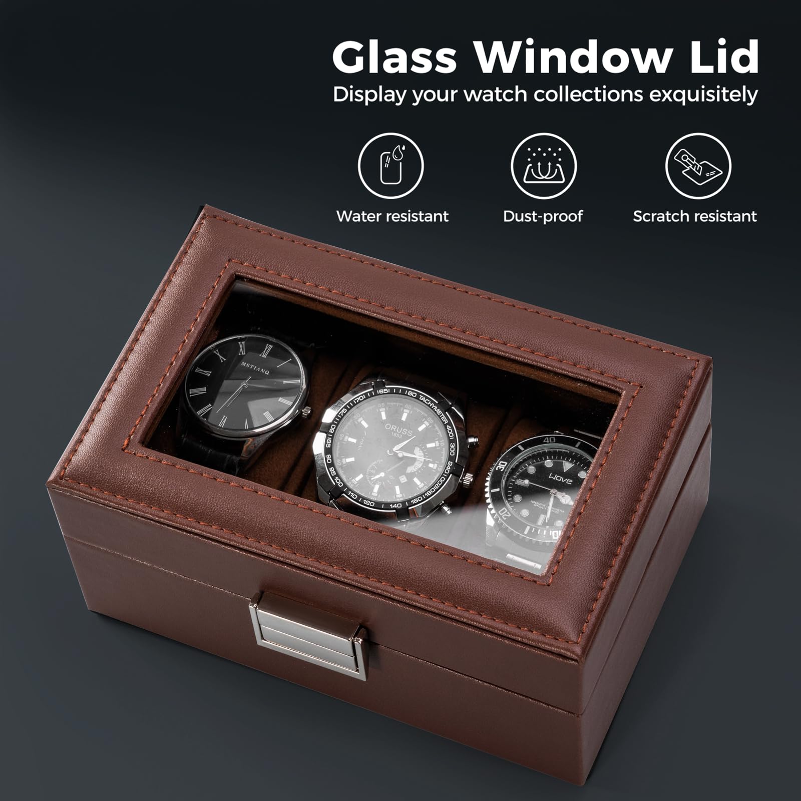 Mua ProCase PU Watch Case for Men, Storage Box, Glass Lid, Display Case, Gift (3 Pieces, Brown ...