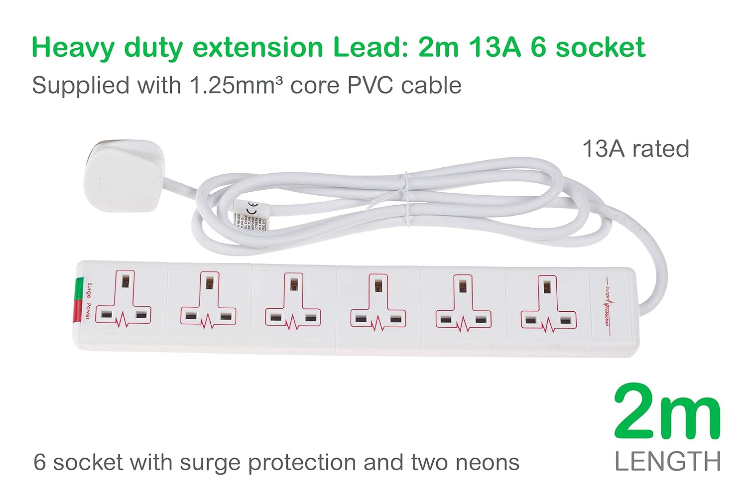 Schneider Electric Thorsman – 6 Gang Socket Extension Lead, Surge ...