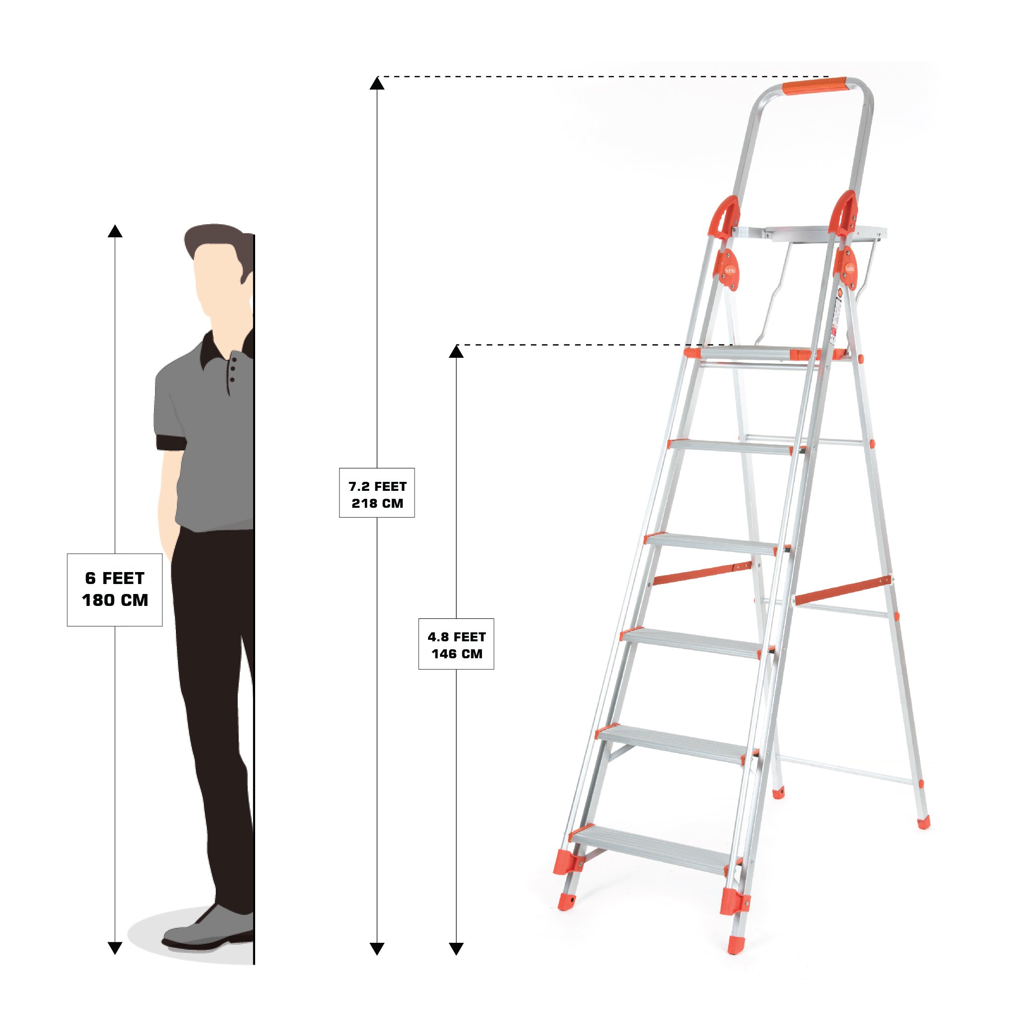 Bathla Zenith Plus 6-Step Foldable Aluminium Ladder with Hand Rails ...