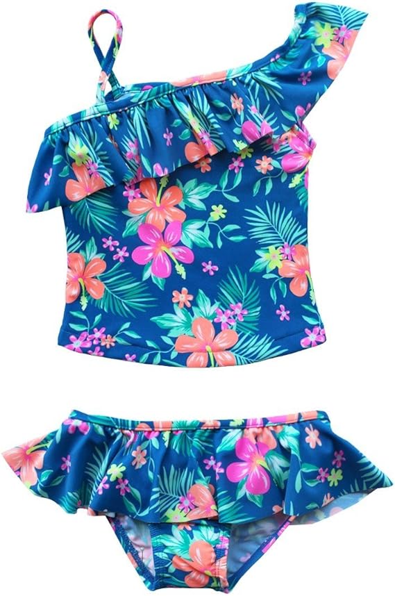 FEESHOW Kids Girls 2Pcs Floral Ruffle Tankini Set Swimsuit Swimming ...