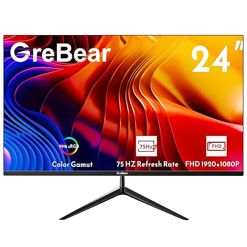 GreBear 24 Inch Computer Monitor 75Hz FHD IPS Screen 1080P PC Monitor ...