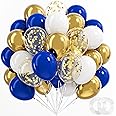 Amazon.com: BAUANOOY Royal Blue Gold White balloons, 60pcs 12 Inch Navy Blue Metallic Gold ...