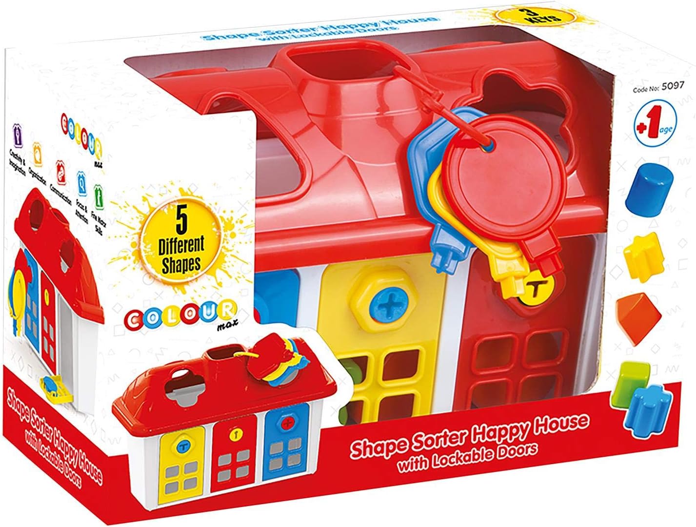 SOKA Shape Sorter Happy House with 5 Shapes, 3 Keys for Lockable Doors ...