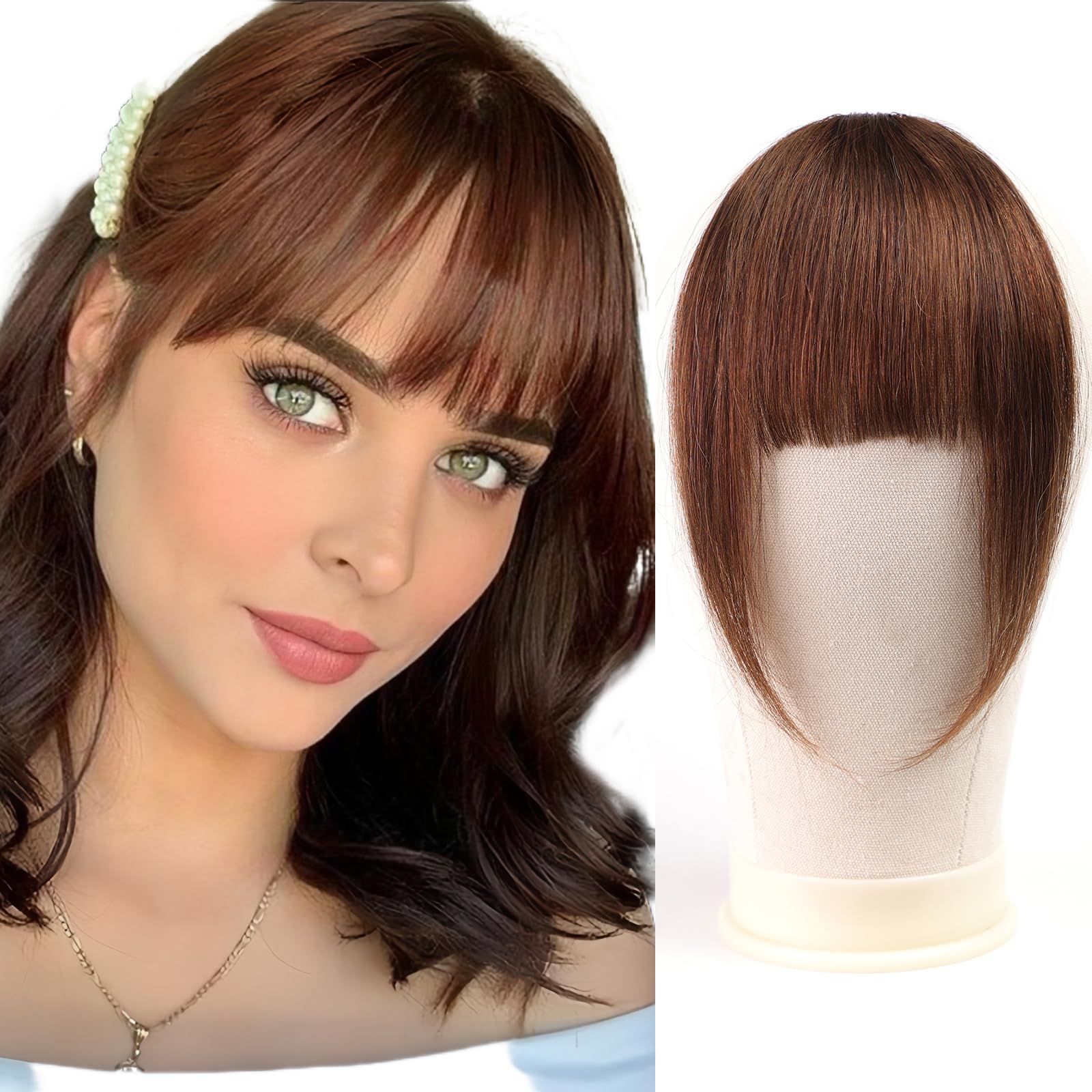 starluck Bangs Clip in Bangs,9g Brown Bangs with Temples Hairpieces 100 ...