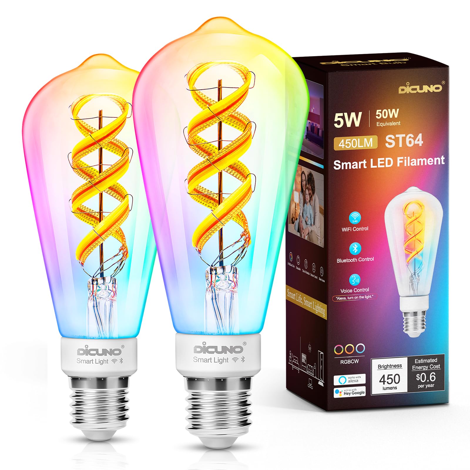 DiCUNO Smart Edison Bulb ST64, Color Changing WiFi Smart Light Bulb ...