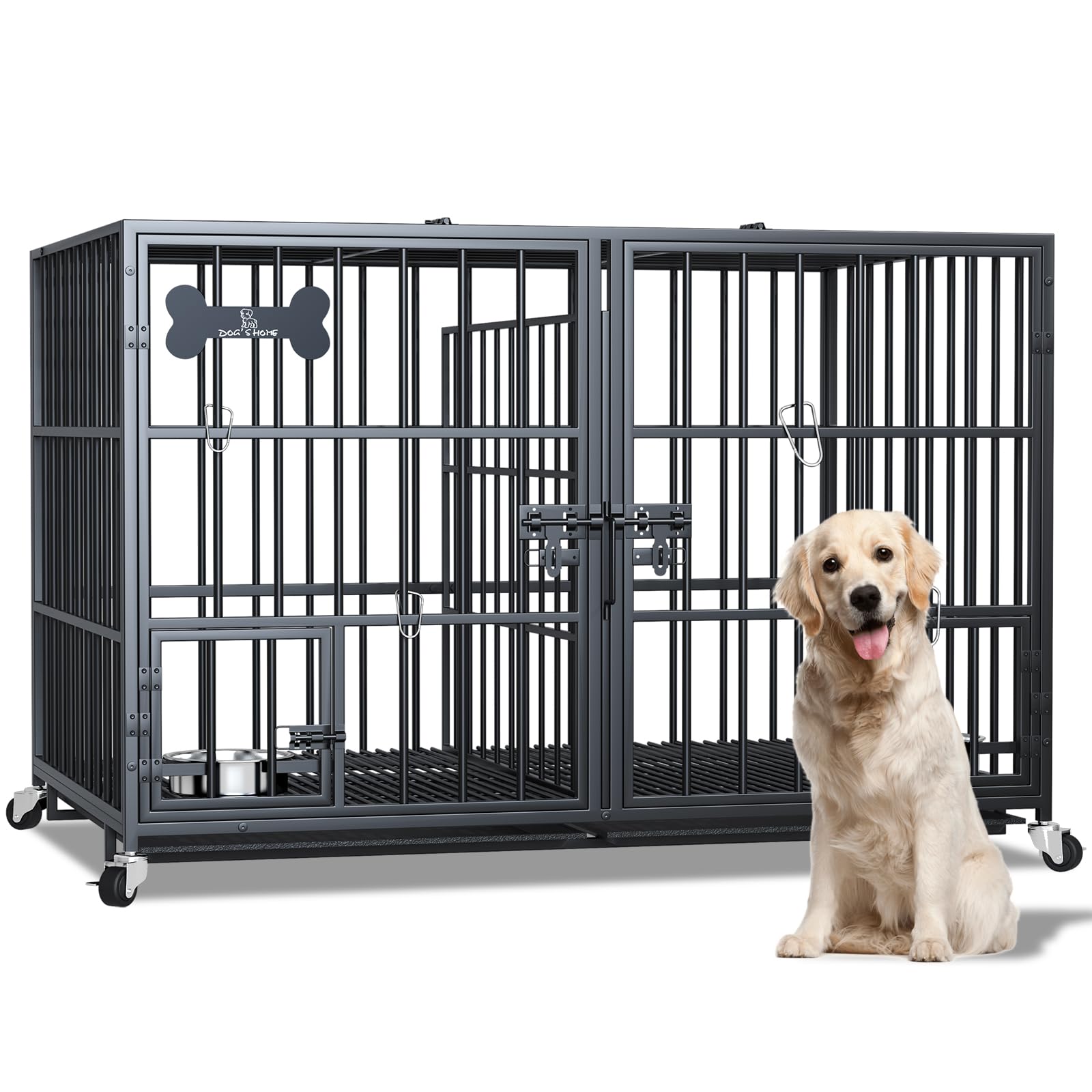 Dosker 42 inch Heavy Duty Metal Dog Crate Cage with Divider for 2 Dogs ...