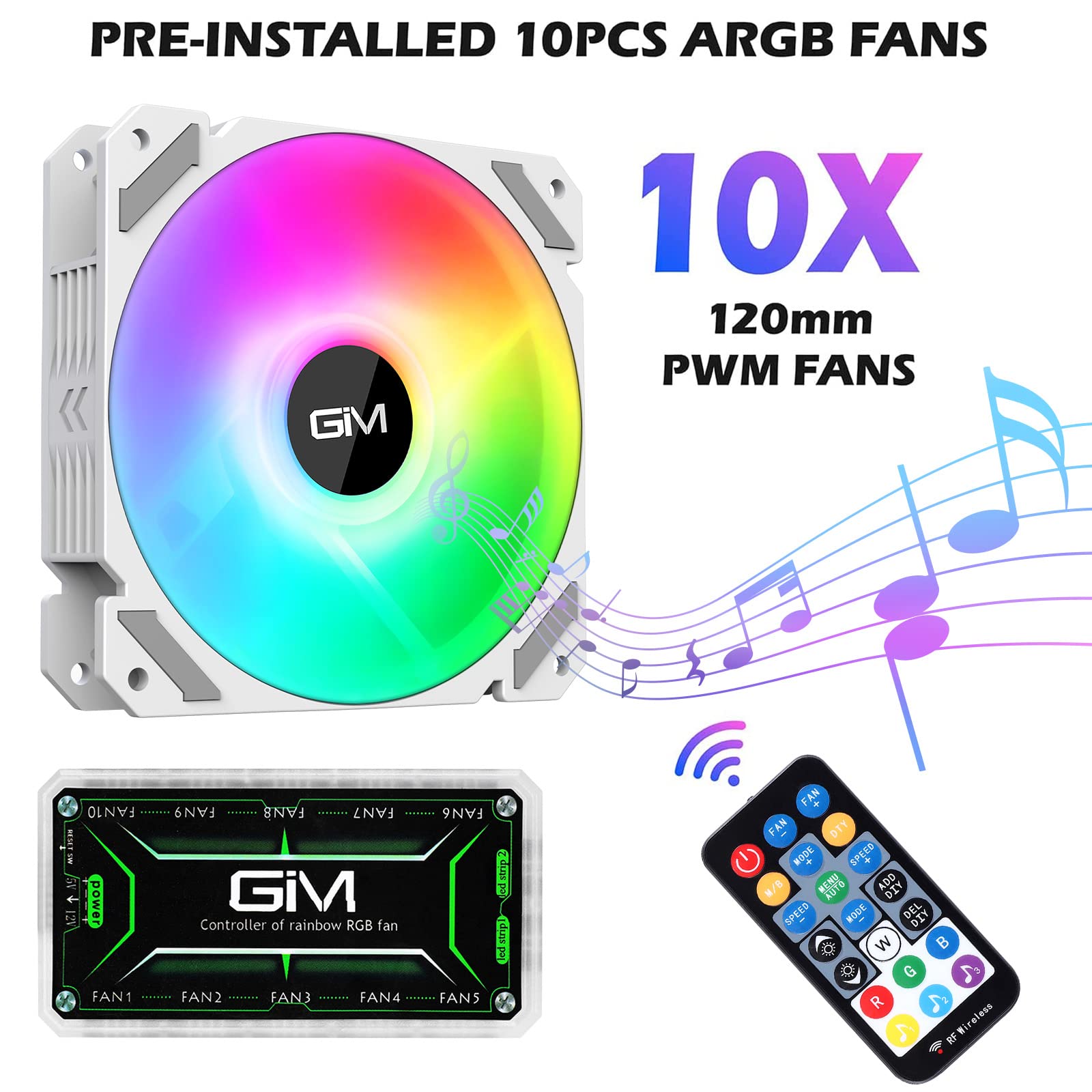 Mua GIM ATX Mid-Tower PC Case White 10 Pre-Installed 120mm RGB Fans ...