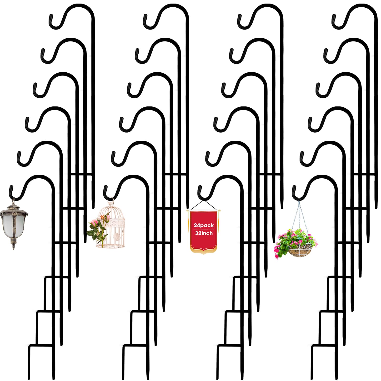 Hicarer 24 Pack 32 Inch Shepherds Hooks Outdoor Plant Hanger Metal ...