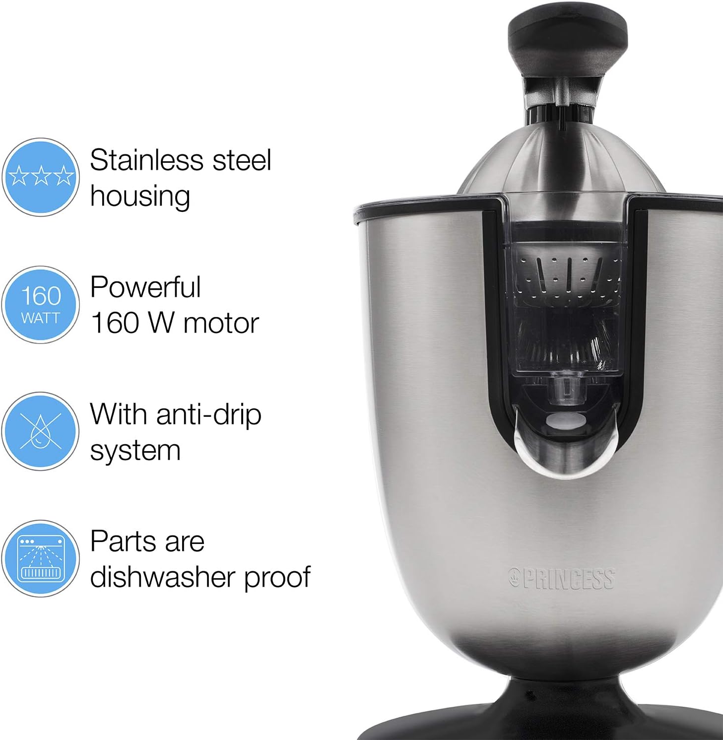 Princess Champion Juicer, 160 W Professional Juicer, Stainless Steel ...