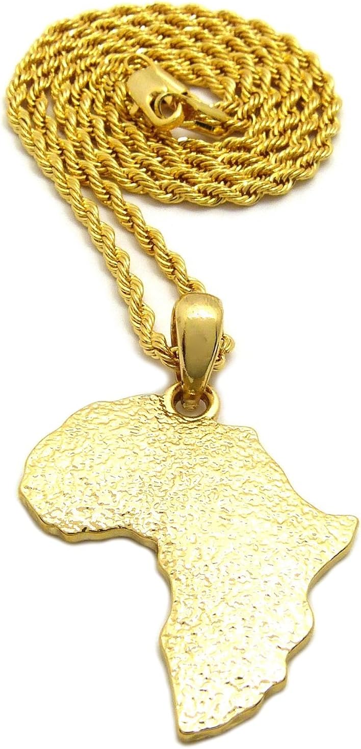 NYFASHION101 Textured Africa Continent Micro Pendant with 3mm 18" Rope ...