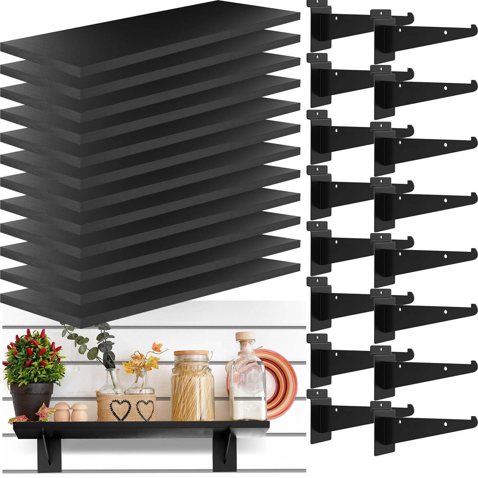 Tcevily 12 Pack Wooden Slatwall Shelf, 15.7" x 6" Slat Wall Shelves ...