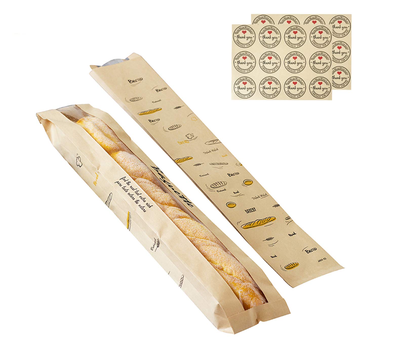 24 Pack Baguette Bread Fresh Kraft Paper Bag, Bread Loaf Packing Bags ...