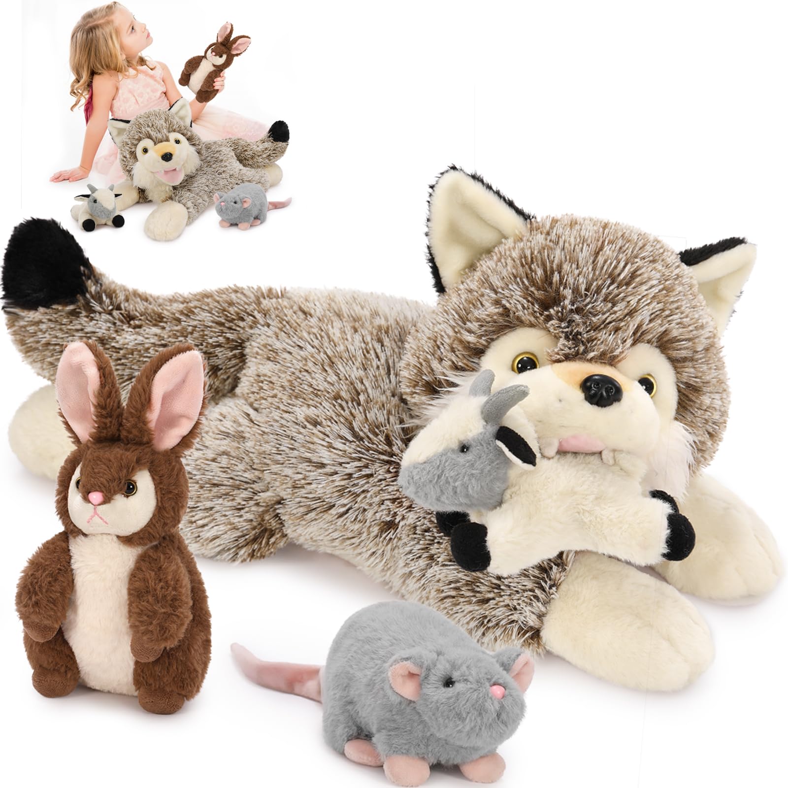 MaoGoLan 4 Pcs Wolf Stuffed Animal with 3 Small Plush Toys,Big Coyote ...