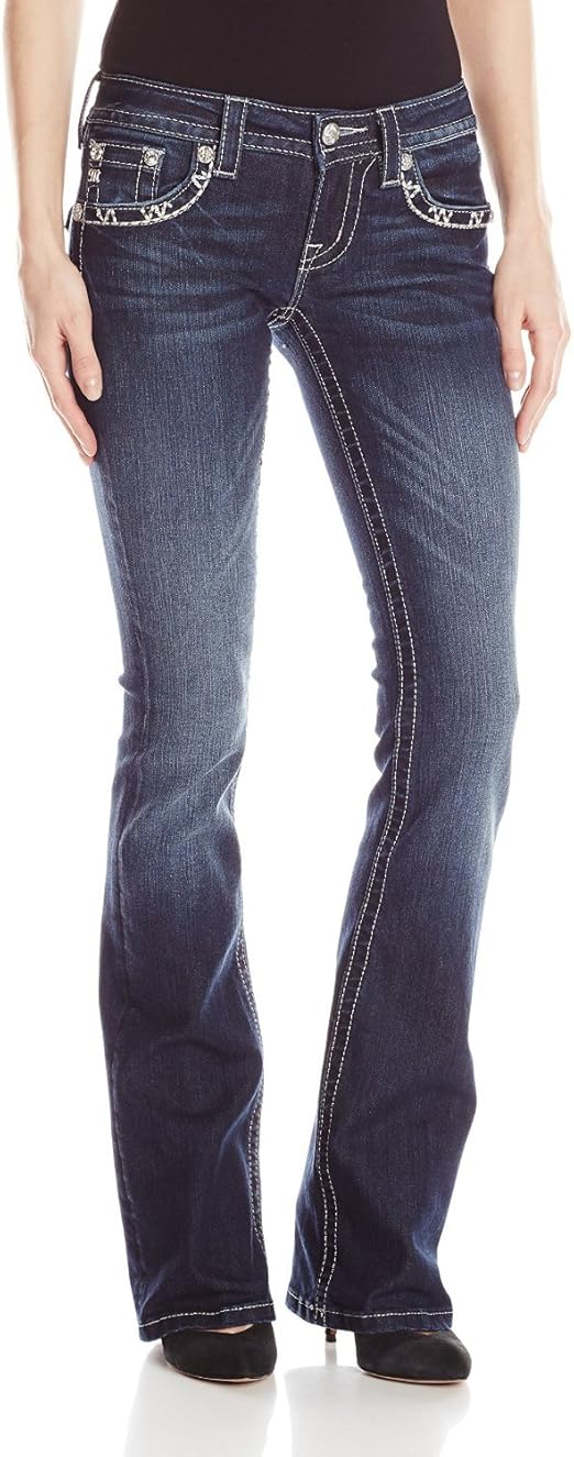 Amazon.com: Miss Me Rhinestone Embellished Floral Cross Boot Cut Denim ...