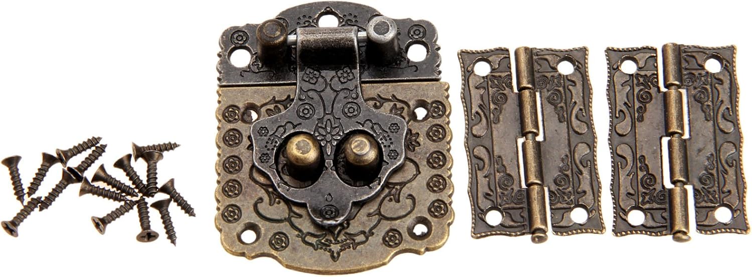 Decorative Wood Case Box Antique Embossing Hasp Latch Lock with Mini ...