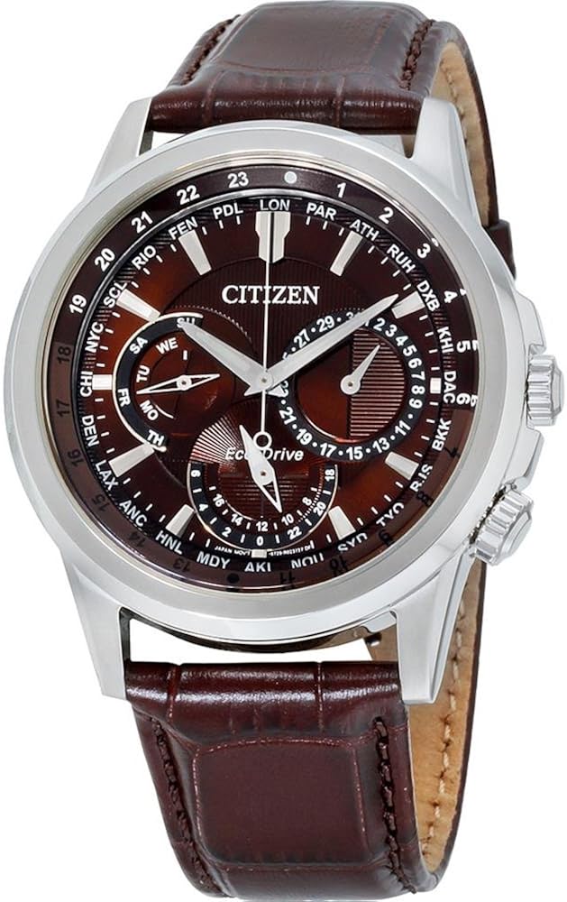 Citizen Men's Calendrier 44mm Brown Leather Band Eco-Drive Watch BU2020 ...