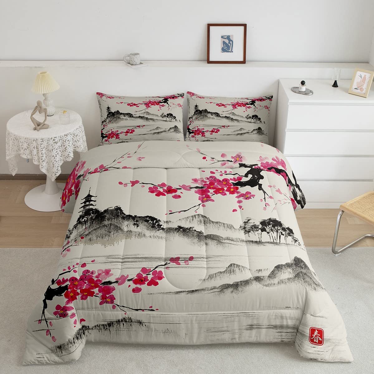 Cherry Blossoms All Season Bedding Set Japanese Fuji Mountain Comforter ...