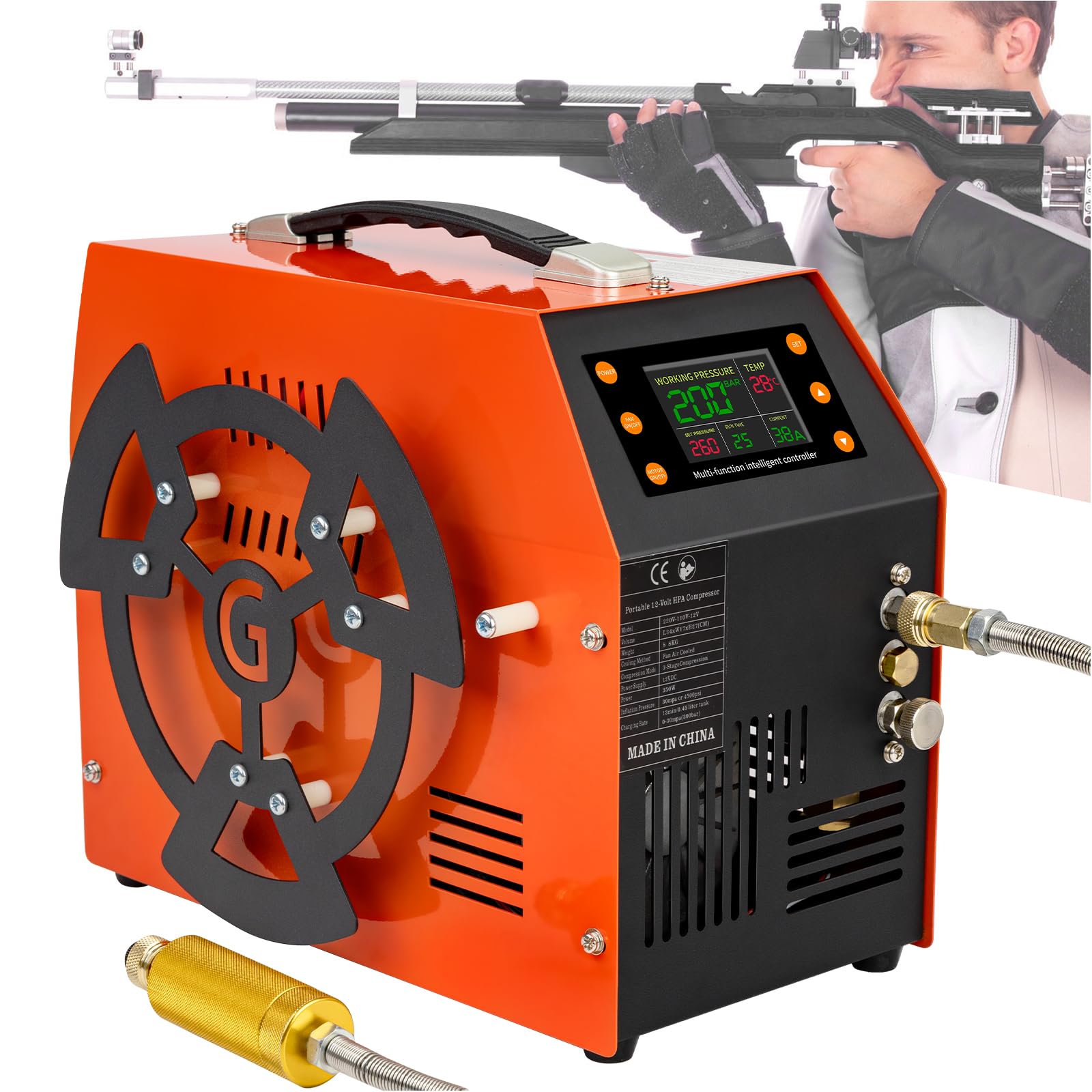 PCP Air Compressor 4500 PSI / 30 MPa, 350W Motor, LCD Display, Auto ...
