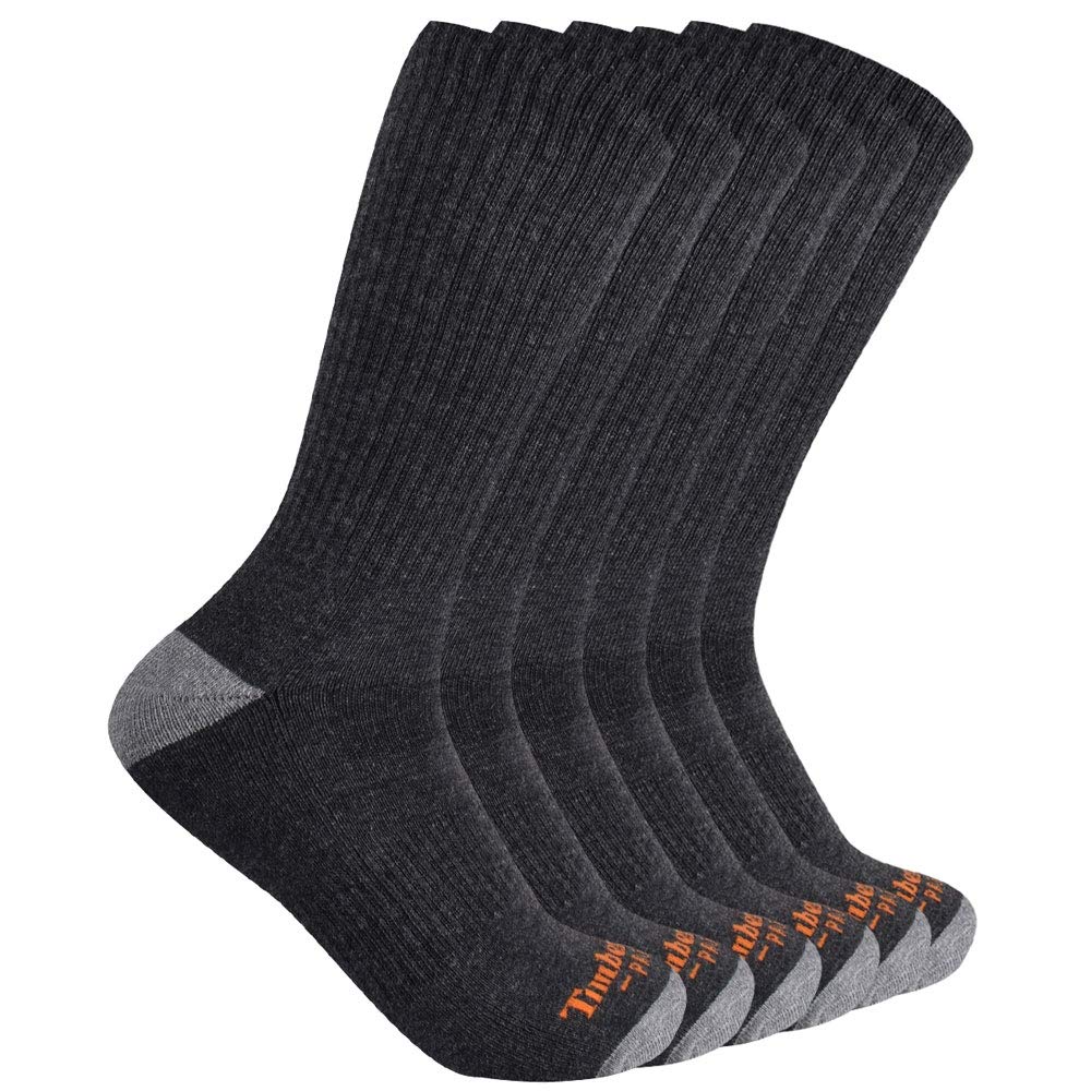 Timberland PRO Men's 6-Pack Performance Crew Length Socks, Charcoal ...