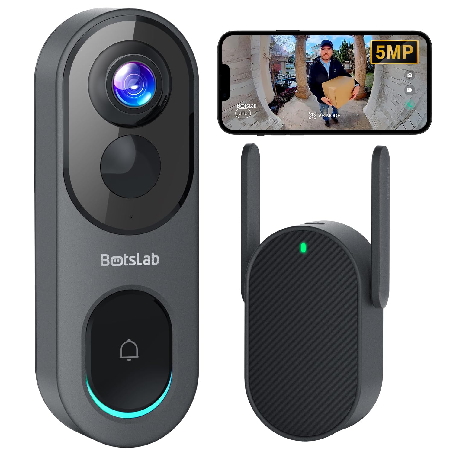 BOTSLAB Video Doorbell Camera No Monthly Fee 5MP Wireless Doorbell