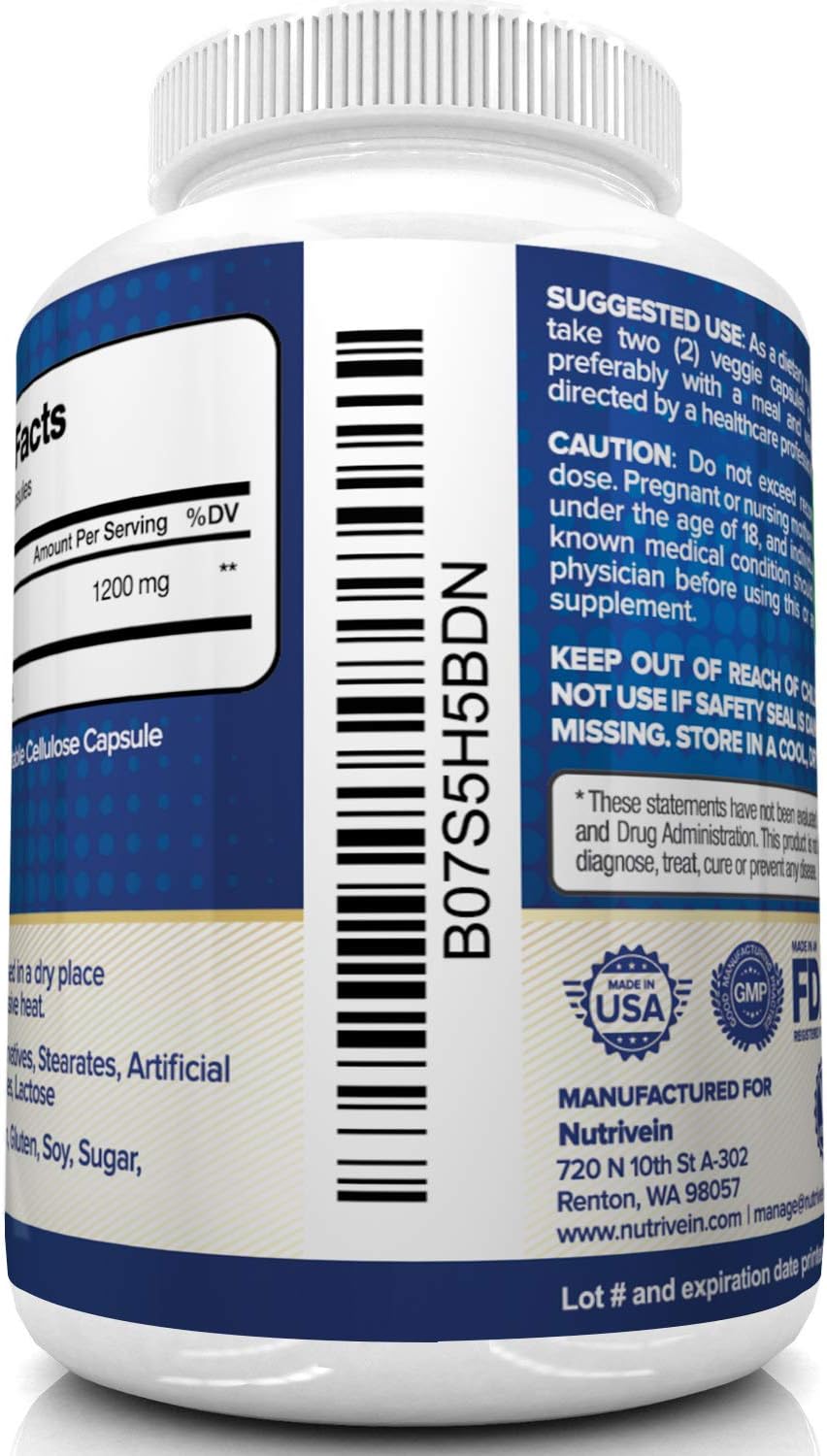 Nutrivein Premium Berberine HCL 1200mg Plus Organic Ceylon Cinnamon ...