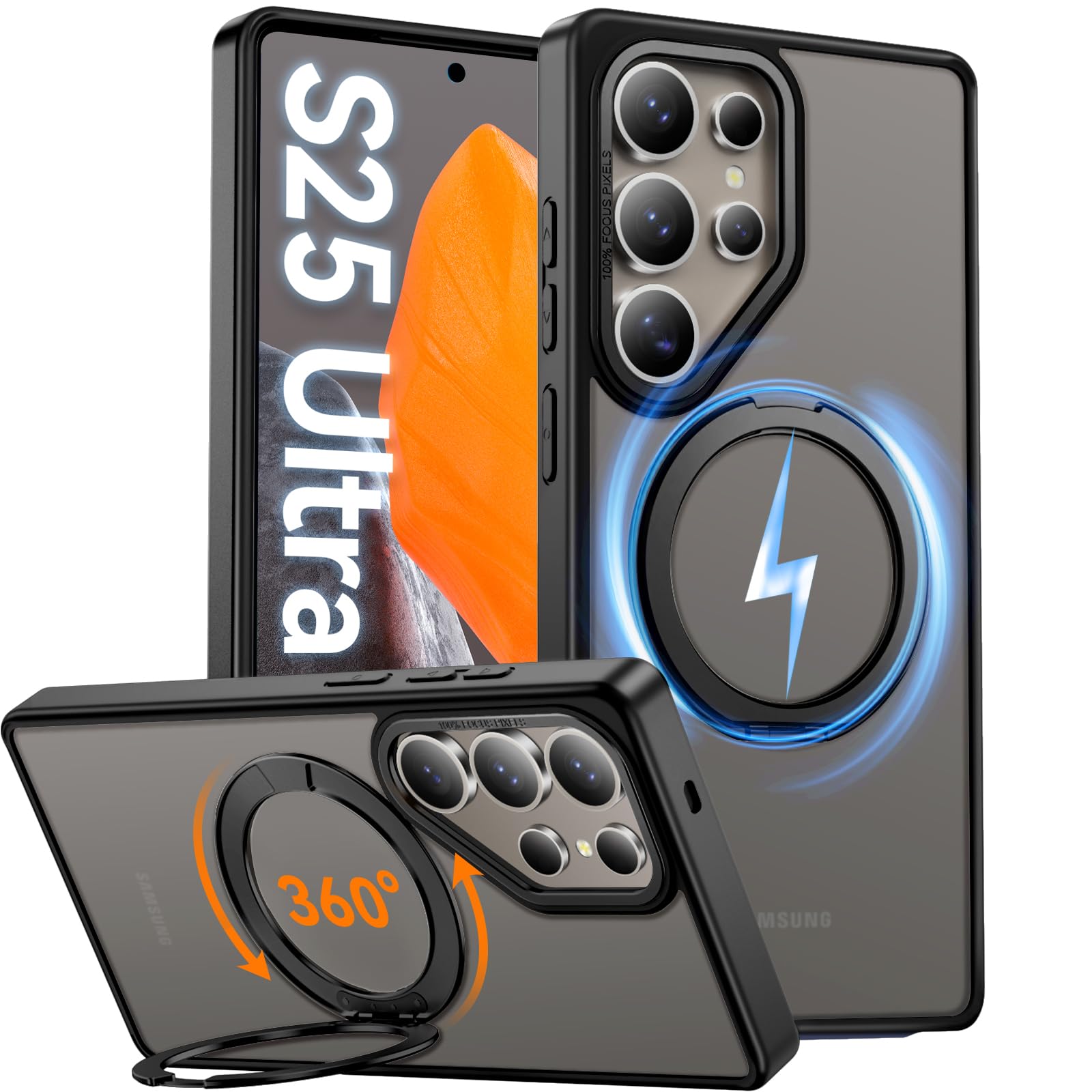 Oneagle 360° Spin Magnetic Stand for Samsung Galaxy S25 Ultra Case Translucent [Fit for Magsafe ...