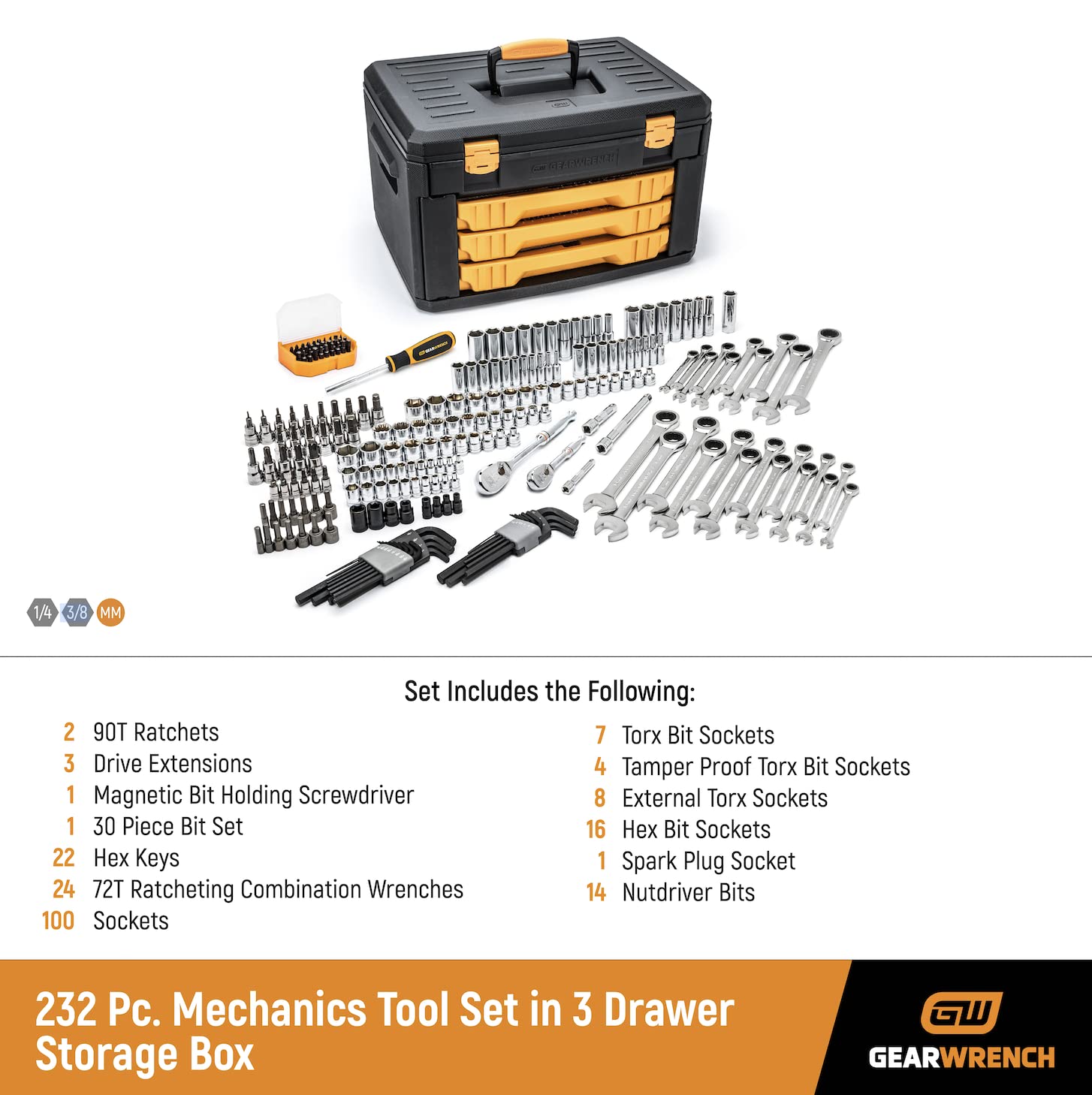 Mua GEARWRENCH 232 Piece Mechanics Tool Set in 3 Drawer Storage Box ...