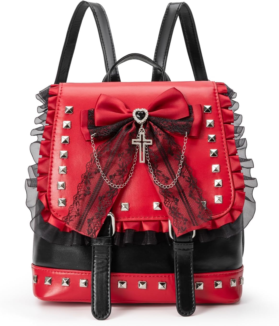 Studded Gothic Lace Bow Backpacks with Cross Charm,Rivet Mini Backpack ...