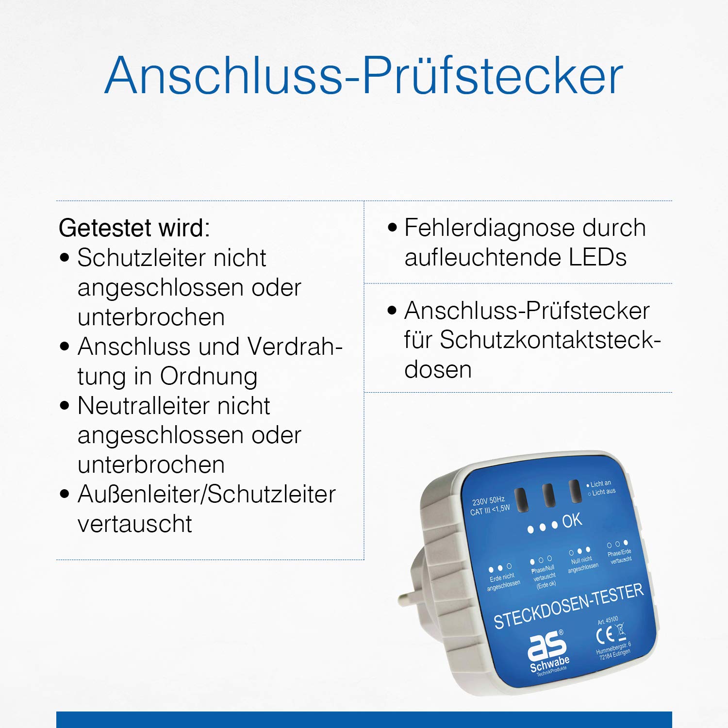 Mua as – Schwabe socket tester, test plug with phase, neutral conductor ...