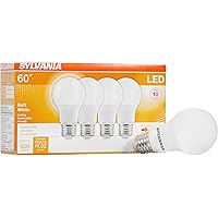 SYLVANIA LED A19 Light Bulb, 60W Equivalent Efficient 8.5W Medium Base, 2700K Soft White, 4 pack ...