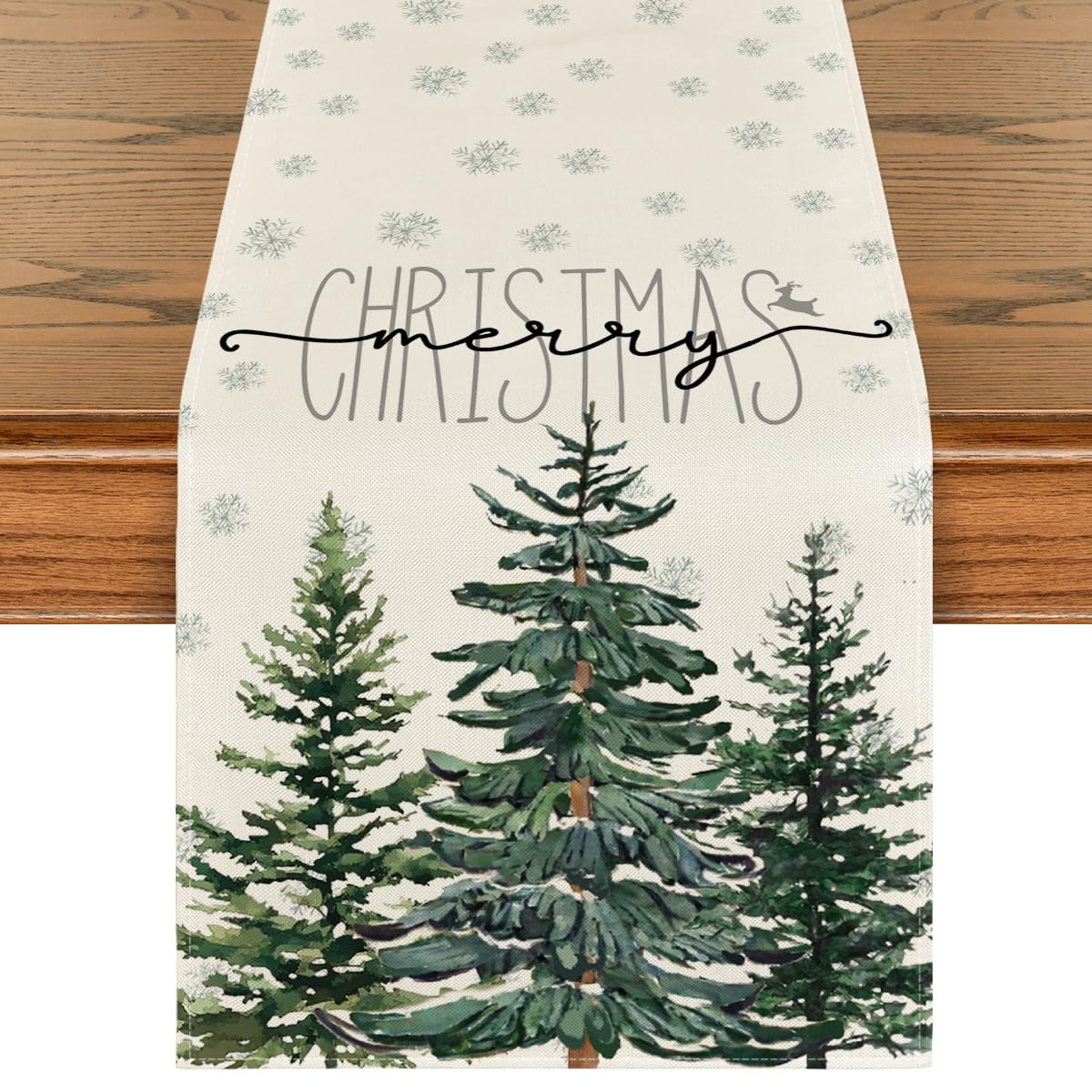 Artoid Mode Beige Pine Tree Snowflake Merry Christmas Table Runner ...
