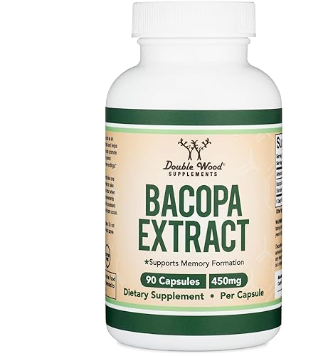 Bacopa Monnieri Capsules 20% Bacosides 450mg, 90 Count (Non-GMO, Gluten ...