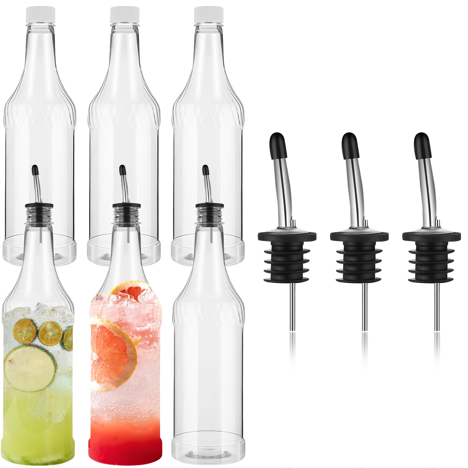 Dandat 12 Pack 32 oz Plastic Long Neck Bottles and Pourer and Caps ...