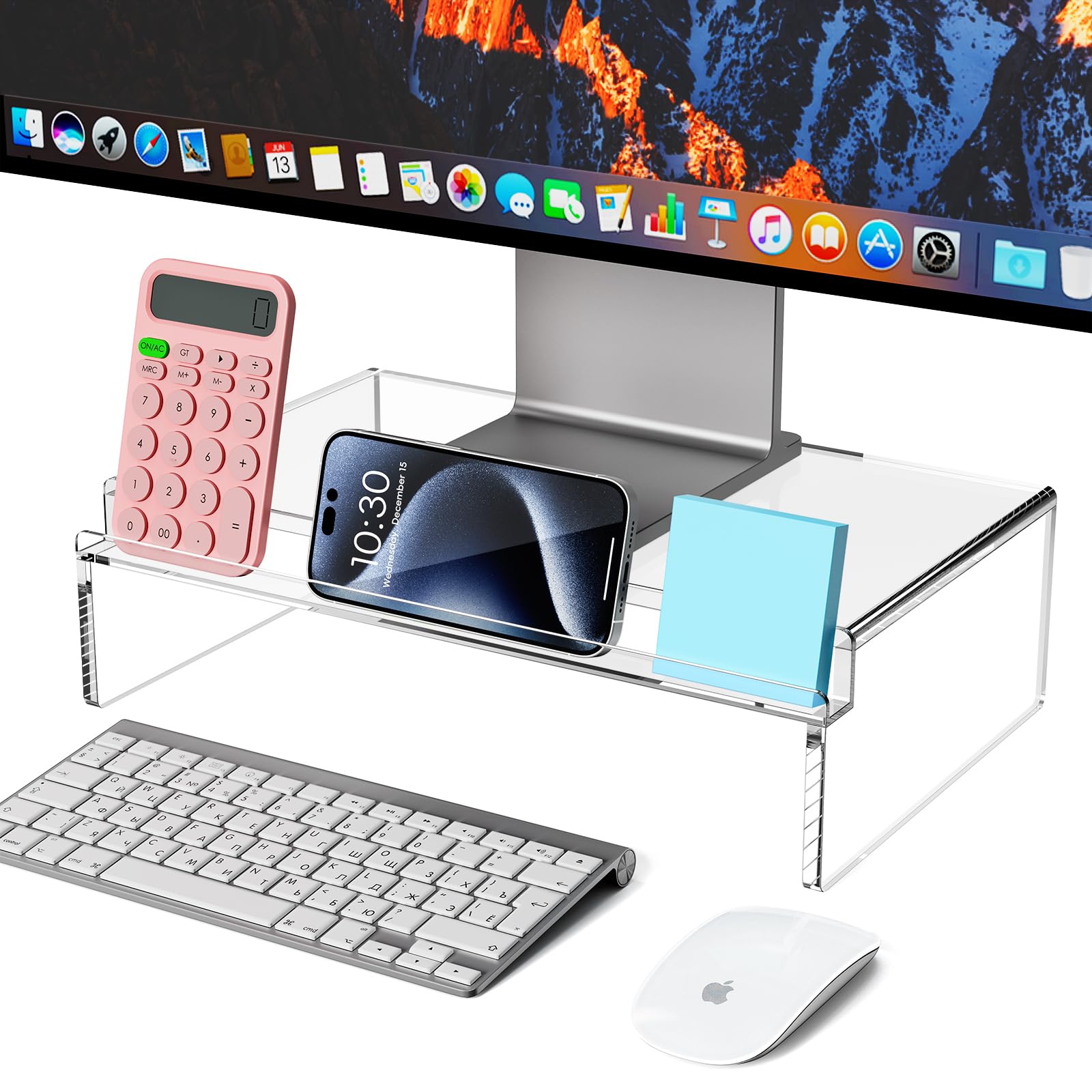 Crpich Clear Acrylic Monitor Stand Riser with Keyboard Slot, Ergonomic ...