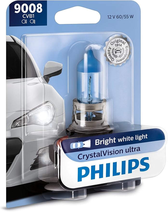 Philips 9008 CrystalVision Ultra Upgrade Bright White Headlight Bulb, 1 ...
