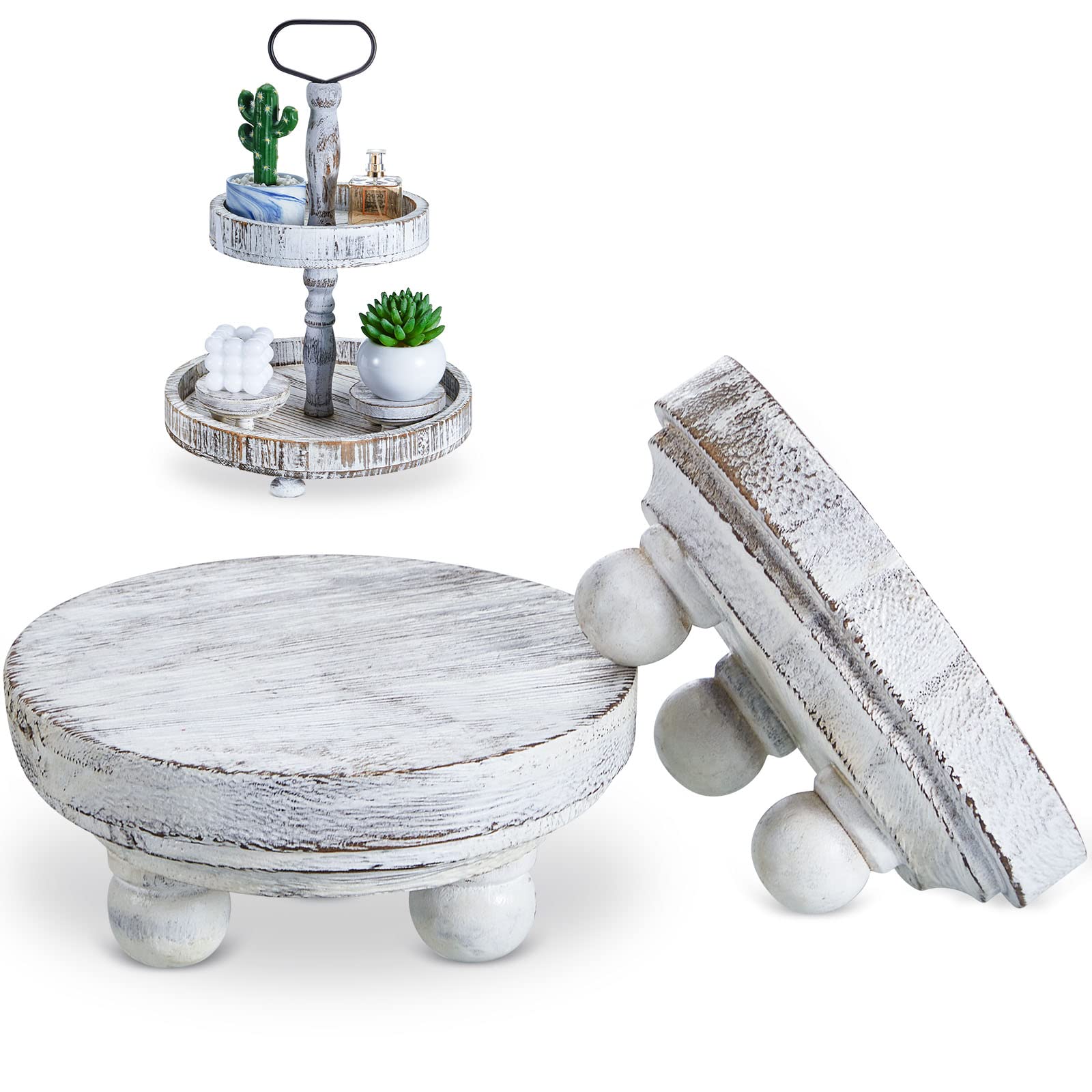 Yalikop Set of 2 Mini Wood Risers for Decor Round Wooden Riser Small ...