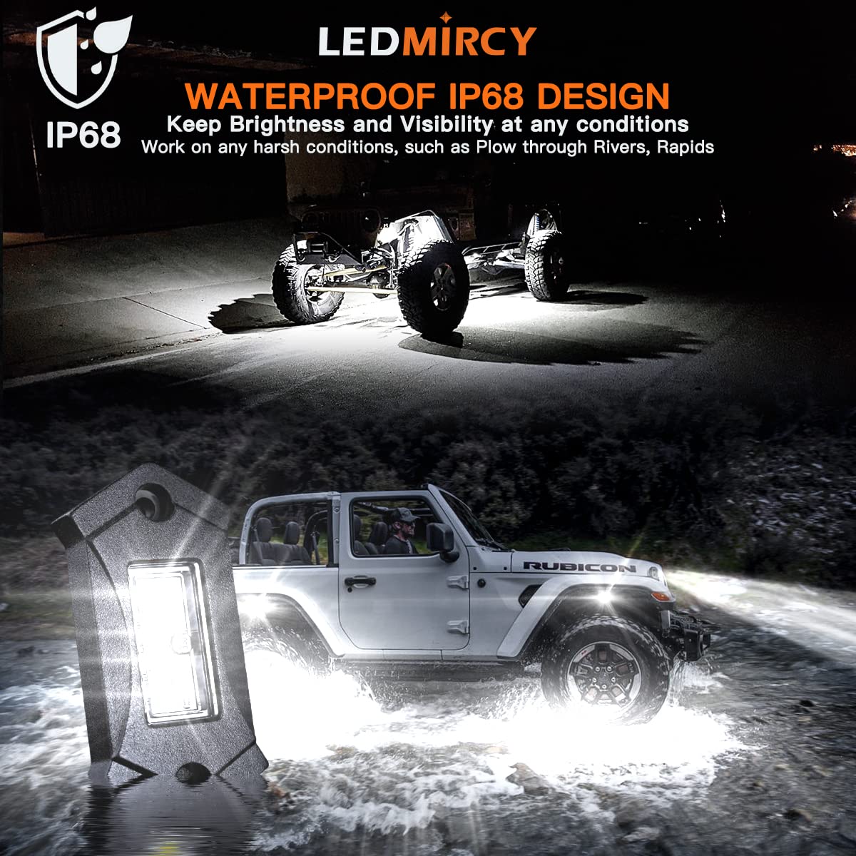 Mua LEDMIRCY R3 White Rock Lights Kit with Rocker Switch Wire Harness ...