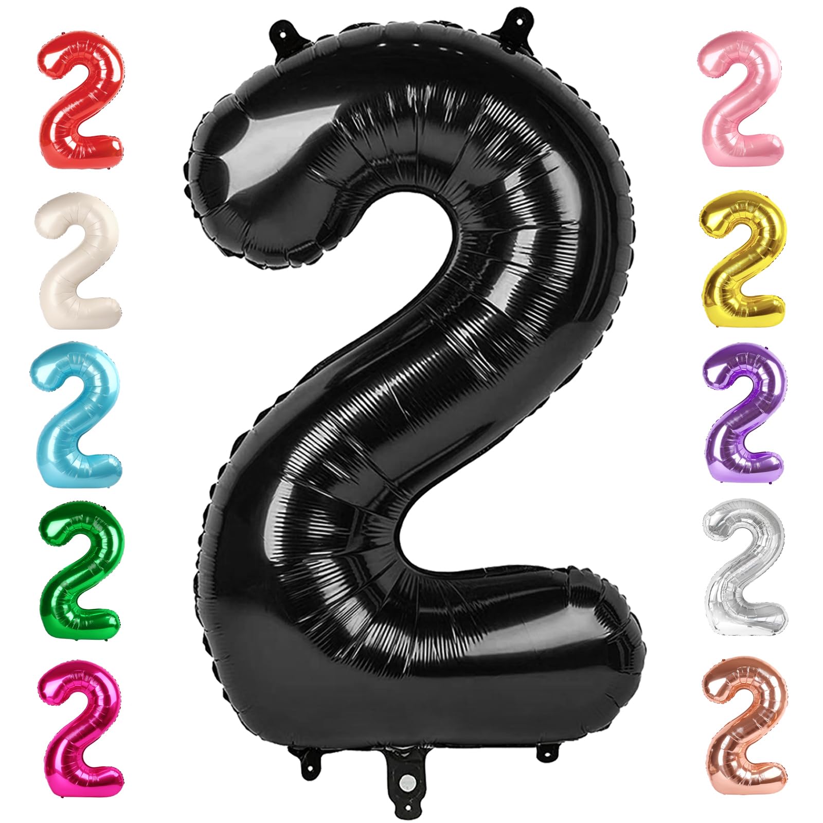 2 Numbers Balloon 40 Inch Black Two Balloon Number Birthday Decor, 2nd ...
